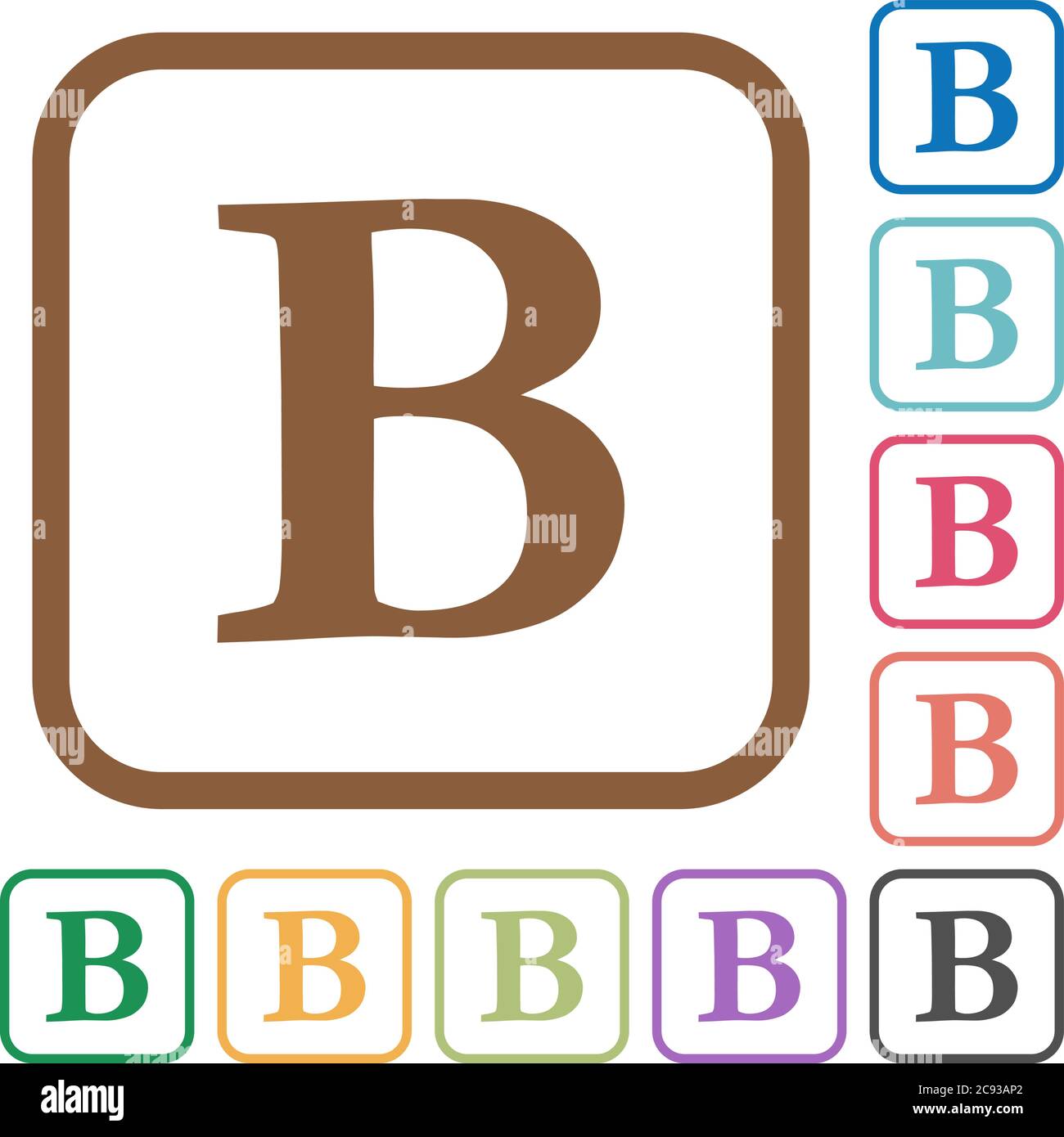 Bold Font Type Simple Icons In Color Rounded Square Frames On White Background Stock Vector