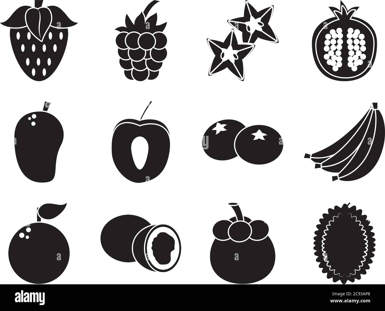 bananas and healthy fruits icon set over white background, silhouette ...