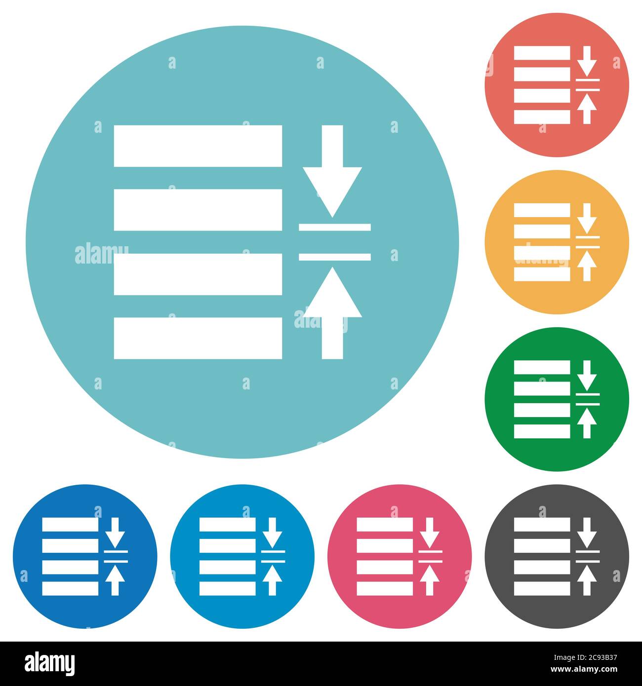 Adjust line spacing flat white icons on round color backgrounds Stock ...