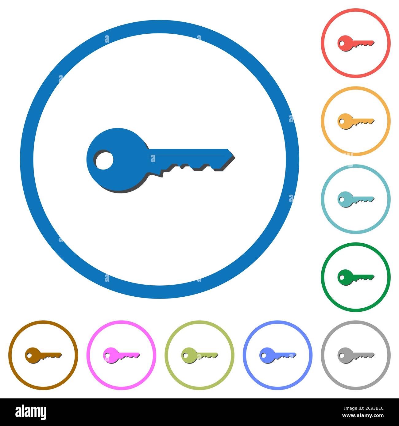 Safety key flat color vector icons with shadows in round outlines on ...