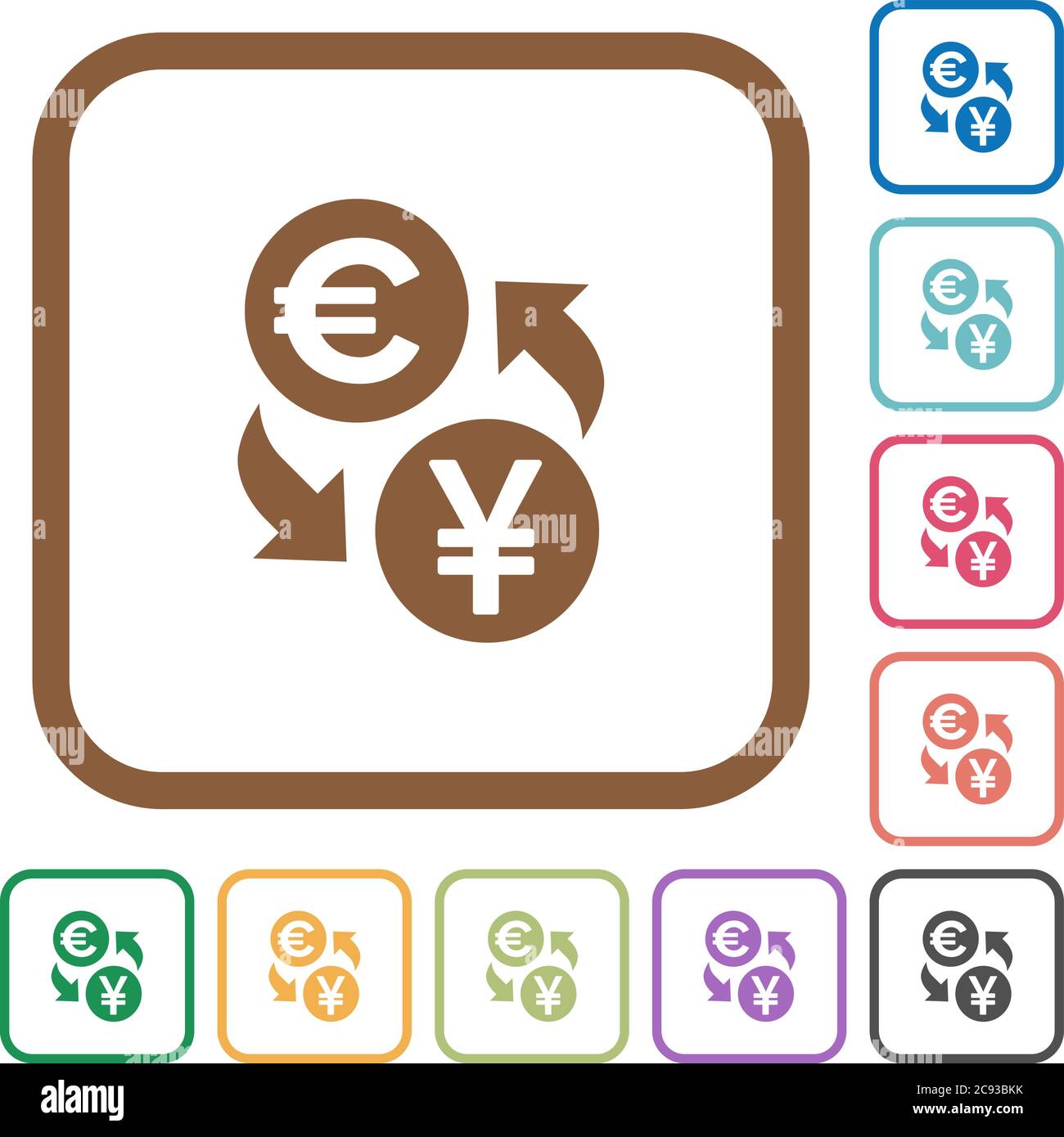 Euro Yen money exchange simple icons in color rounded square frames on ...