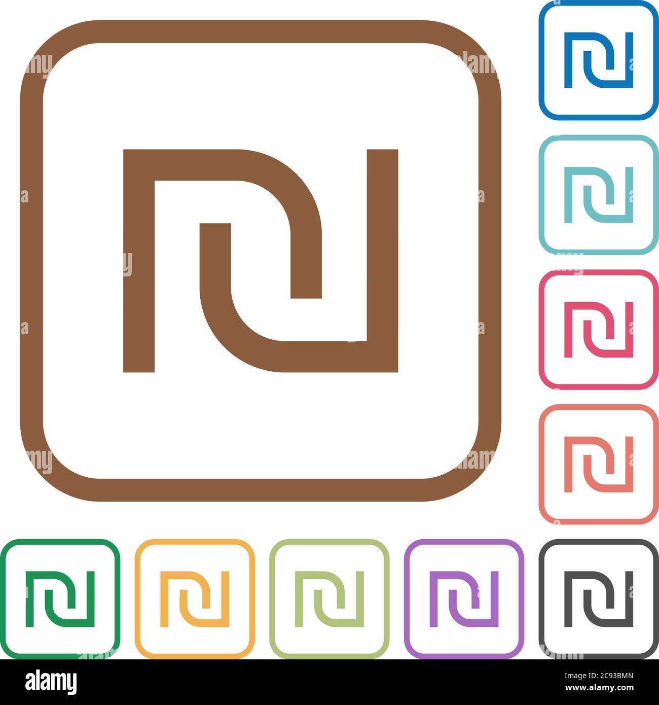 Israeli new Shekel sign simple icons in color rounded square frames on ...