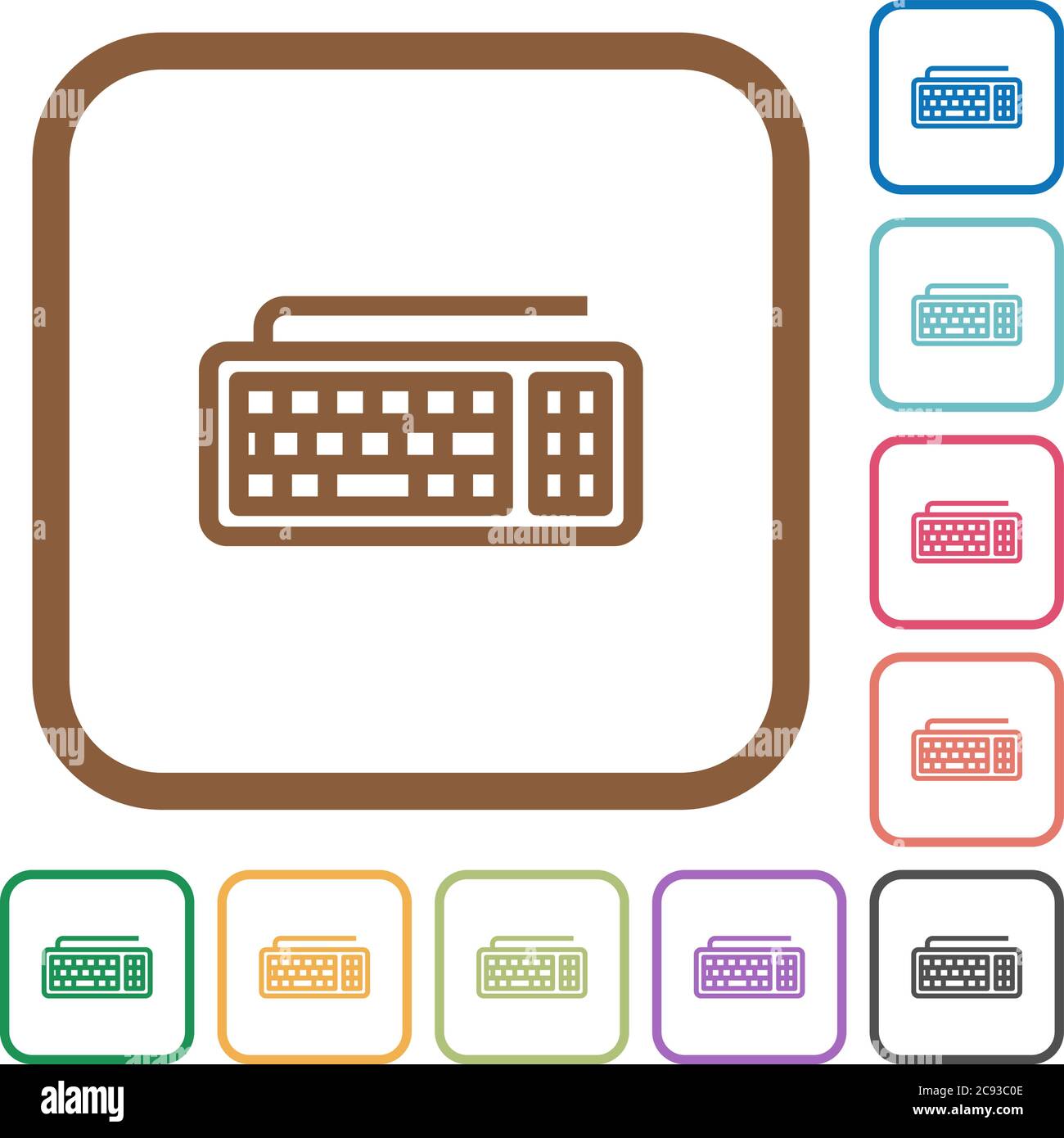 Computer keyboard simple icons in color rounded square frames on white ...