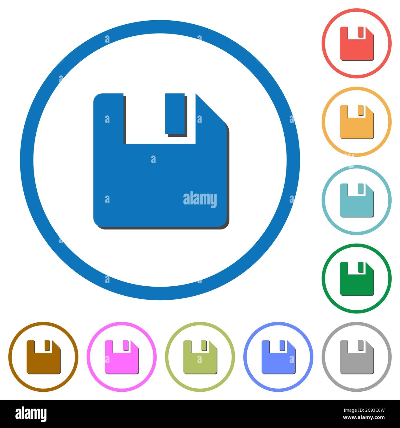 Save data flat color vector icons with shadows in round outlines on ...