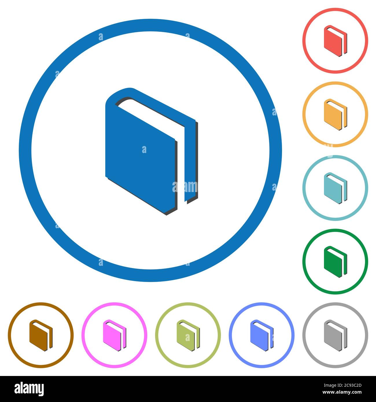 Single book flat color vector icons with shadows in round outlines on ...