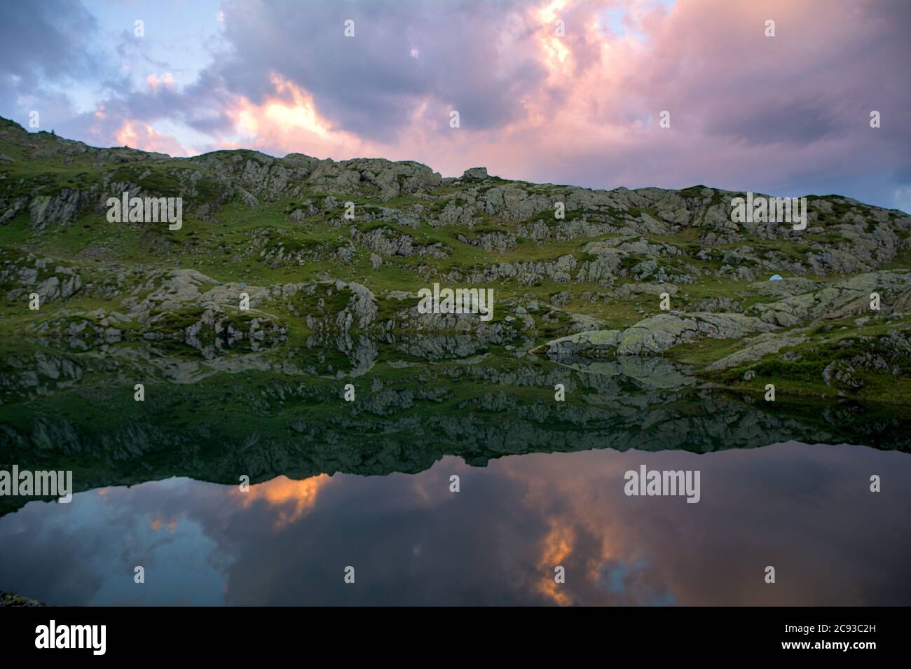 Sunrise on the Lac du Brevent Stock Photo - Alamy