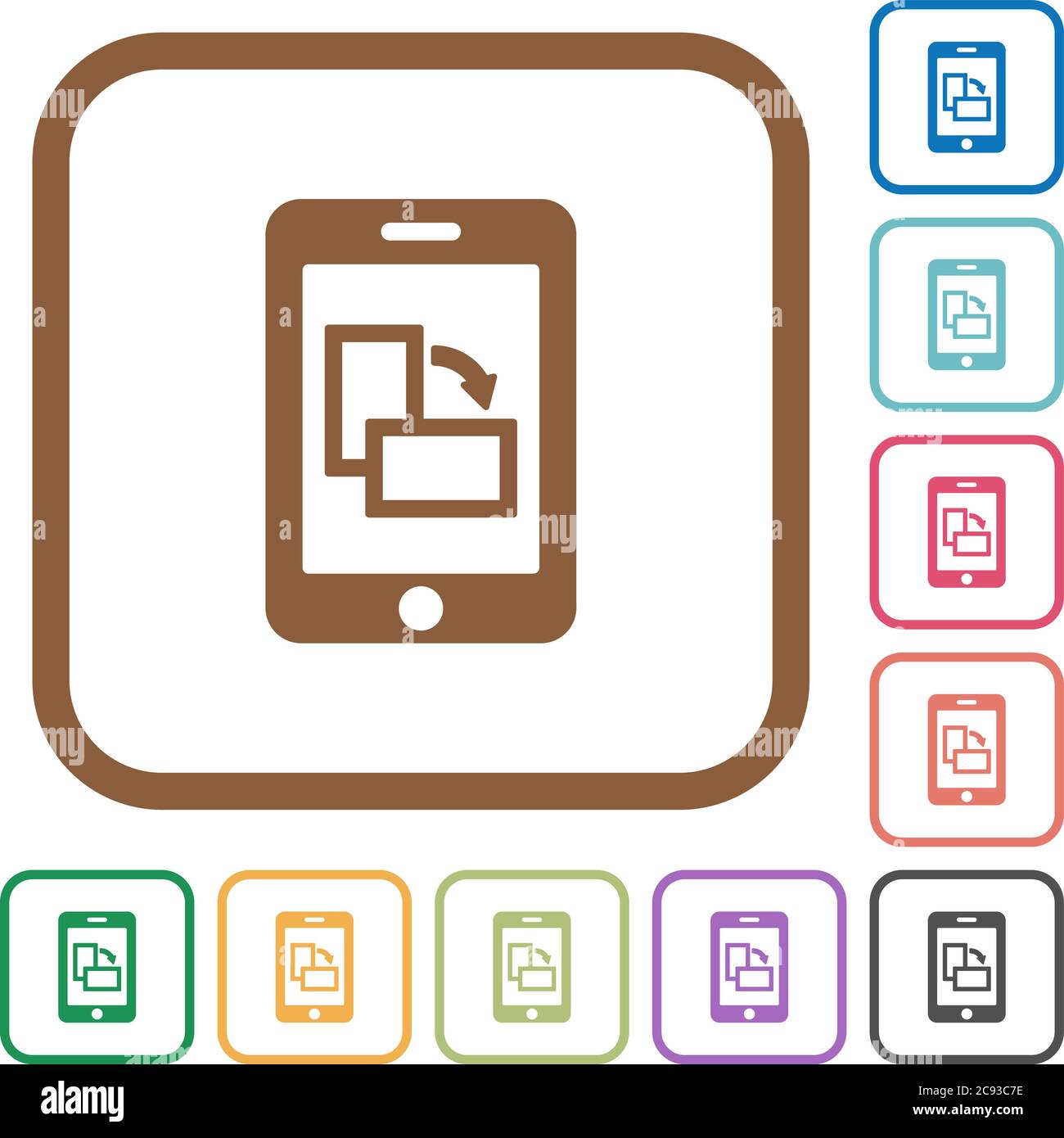 Change mobile screen orientation simple icons in color rounded square ...