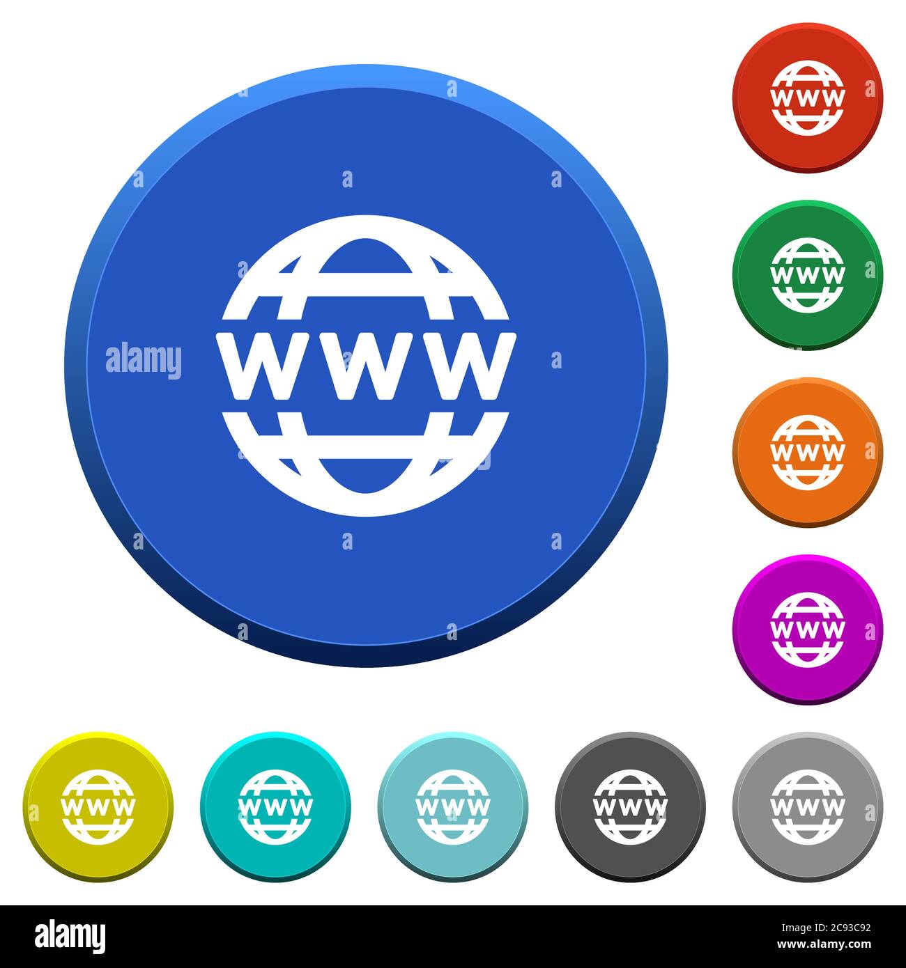 WWW globe round color beveled buttons with smooth surfaces and flat ...