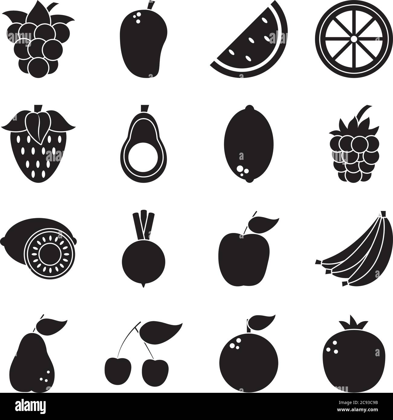 apple and healthy fruits icon set over white background, silhouette ...