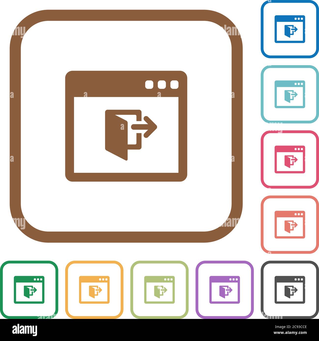 Application exit simple icons in color rounded square frames on white ...