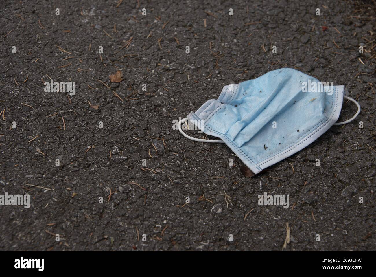 Dirty used medical mask laying on the ground after COVID-19 ...