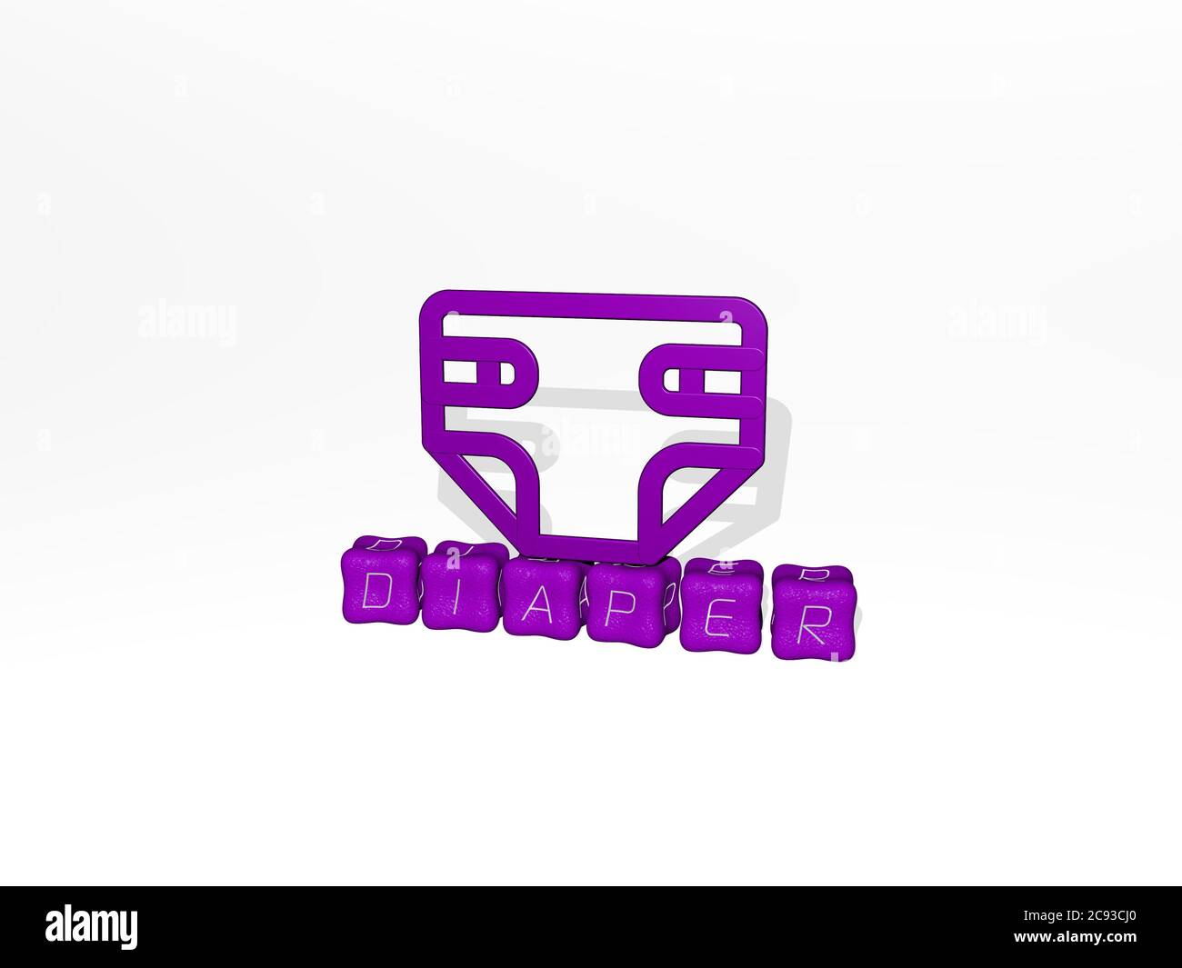 3D illustration of DIAPER graphics and text made by metallic dice ...