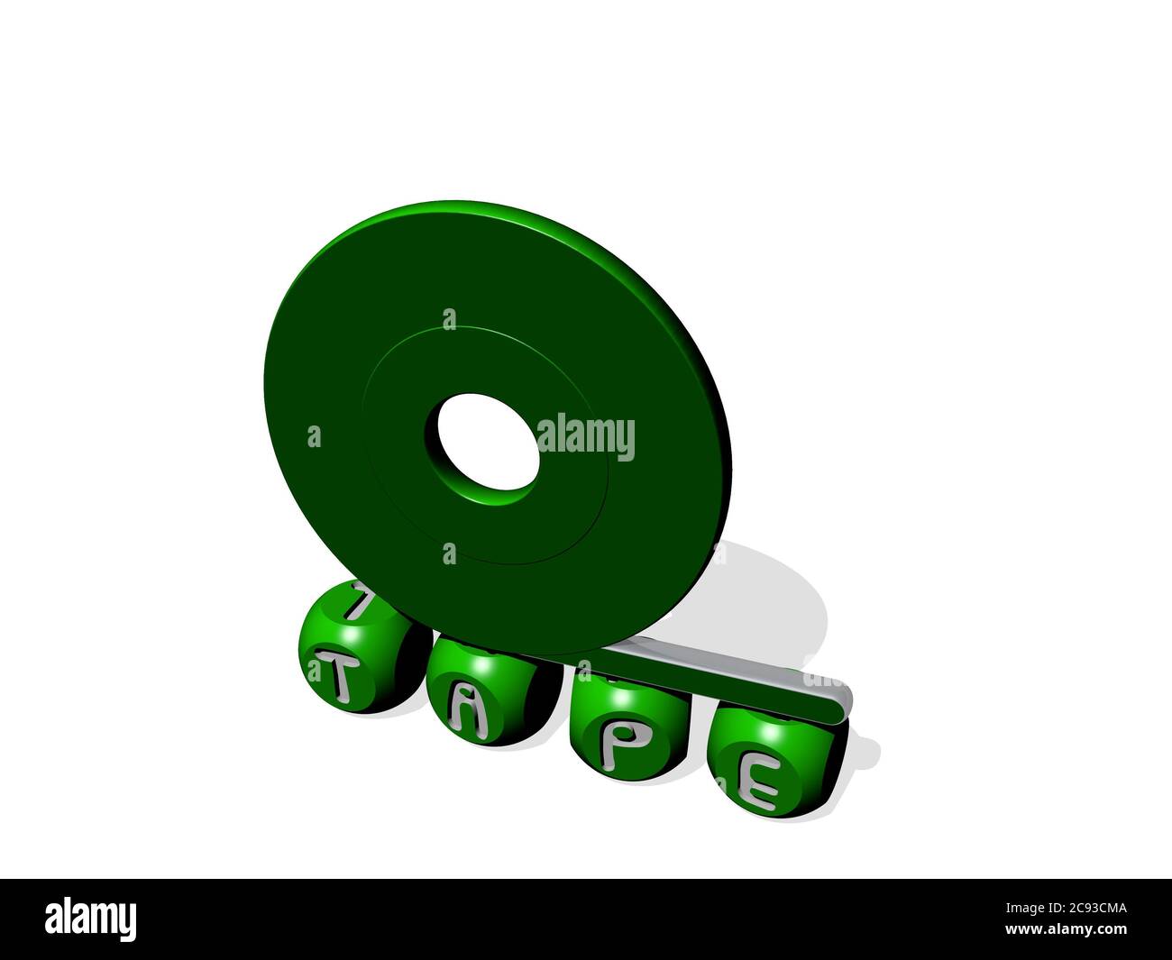 3D illustration of TAPE graphics and text made by metallic dice letters ...