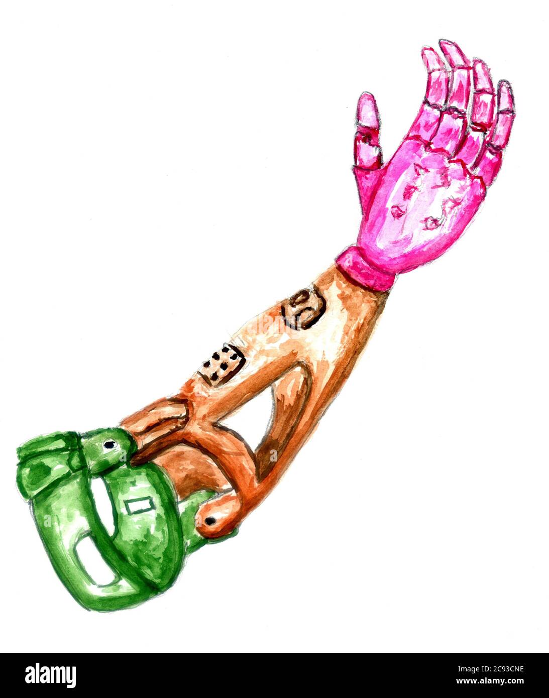 Mechanical prosthetic arm hand drawn design illustration Stock Photo ...