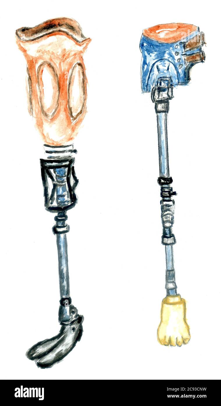 Mechanical prosthetic leg hand drawn design illustration Stock Photo ...