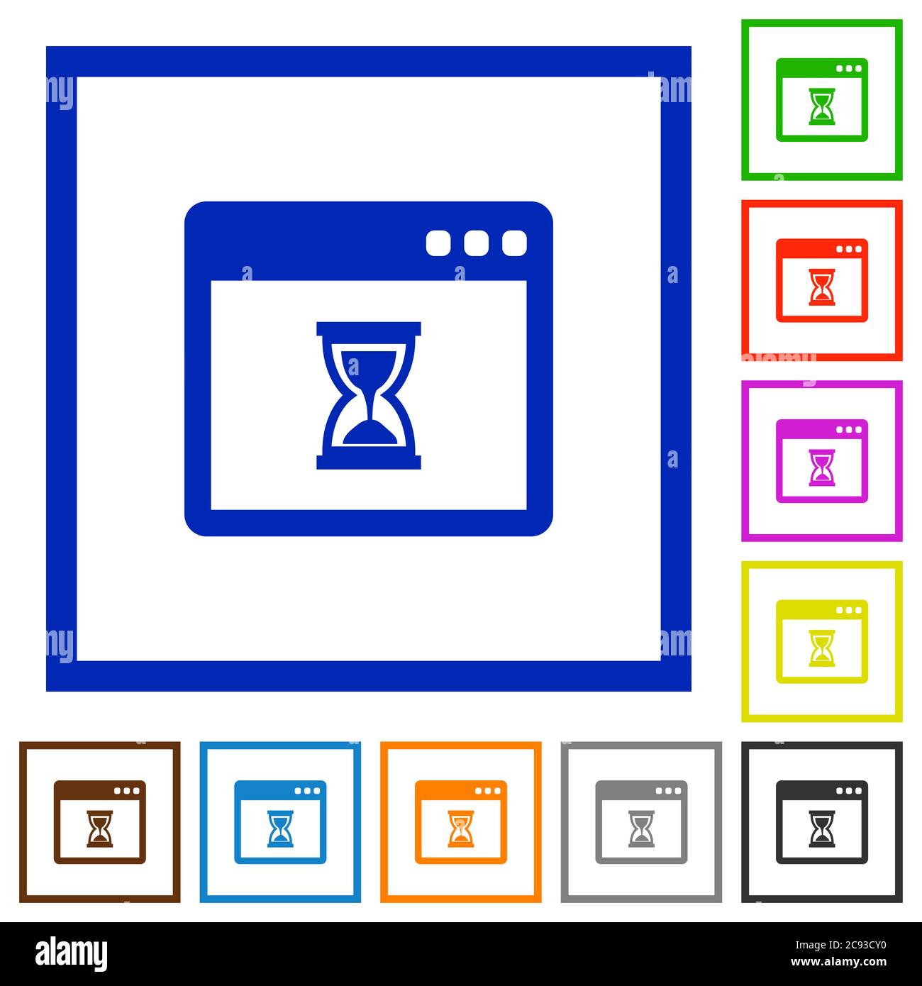 Waiting application flat color icons in square frames on white ...