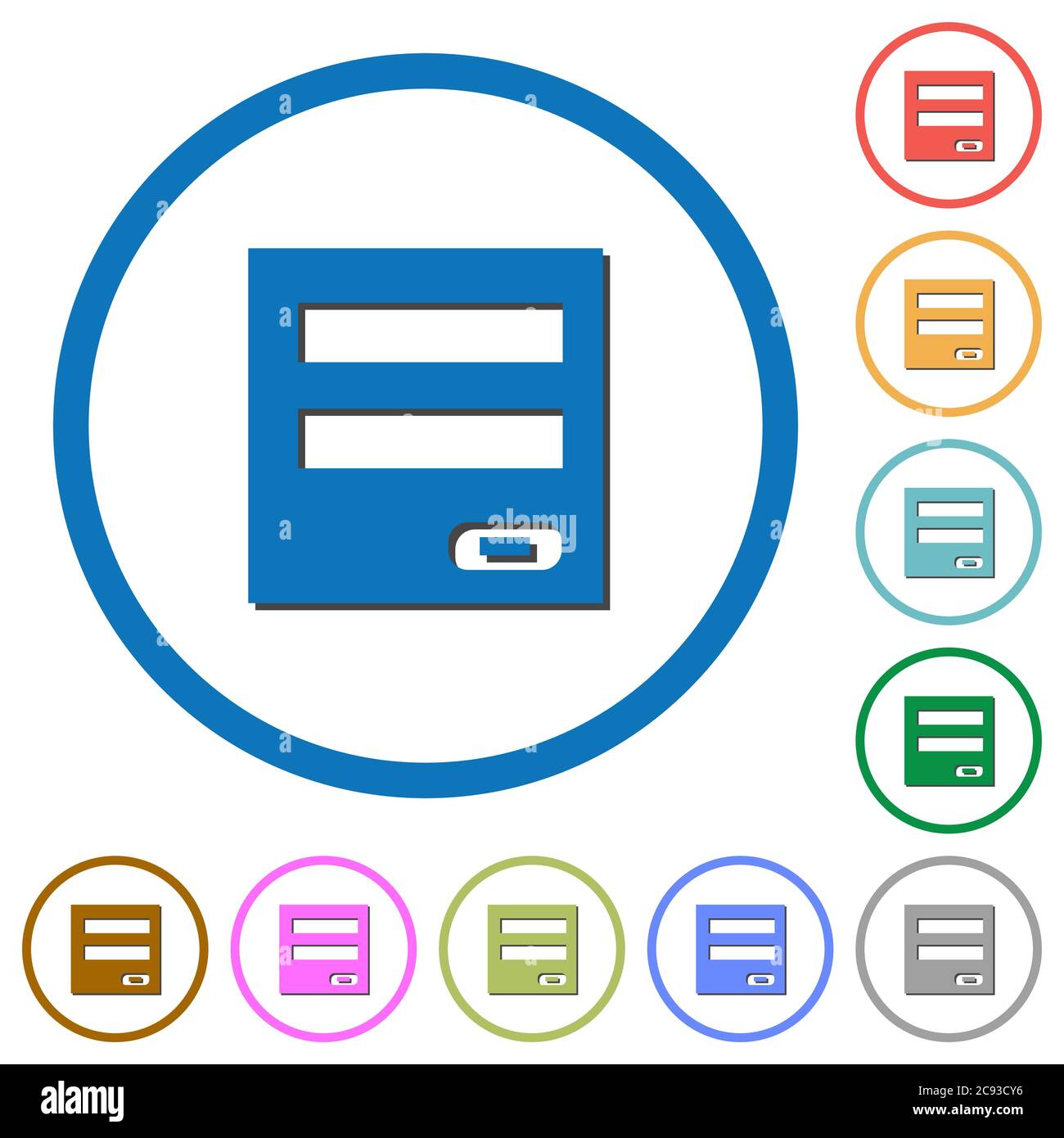 Login panel flat color vector icons with shadows in round outlines on ...