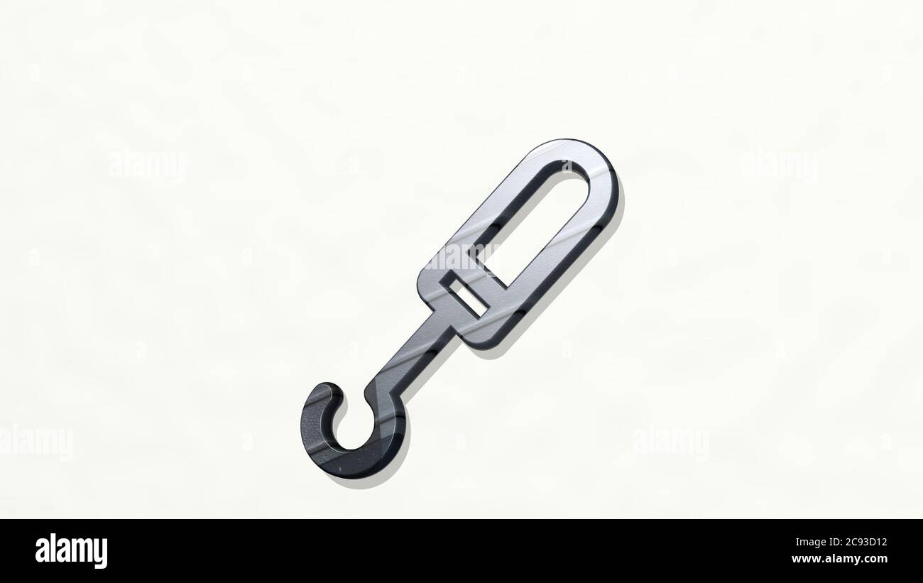 DENTISTRY TOOTH HOOK on the wall. 3D illustration of metallic sculpture ...