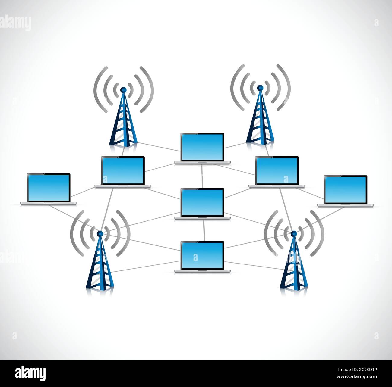 Laptop connection network illustration design over a white background ...