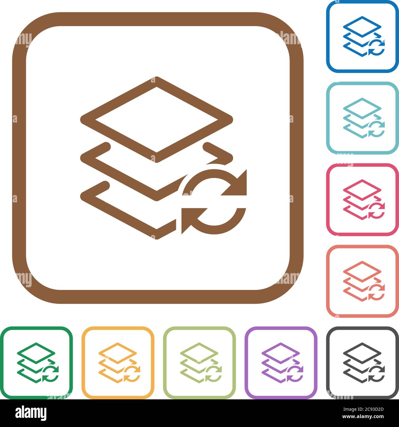 Swap layers simple icons in color rounded square frames on white ...