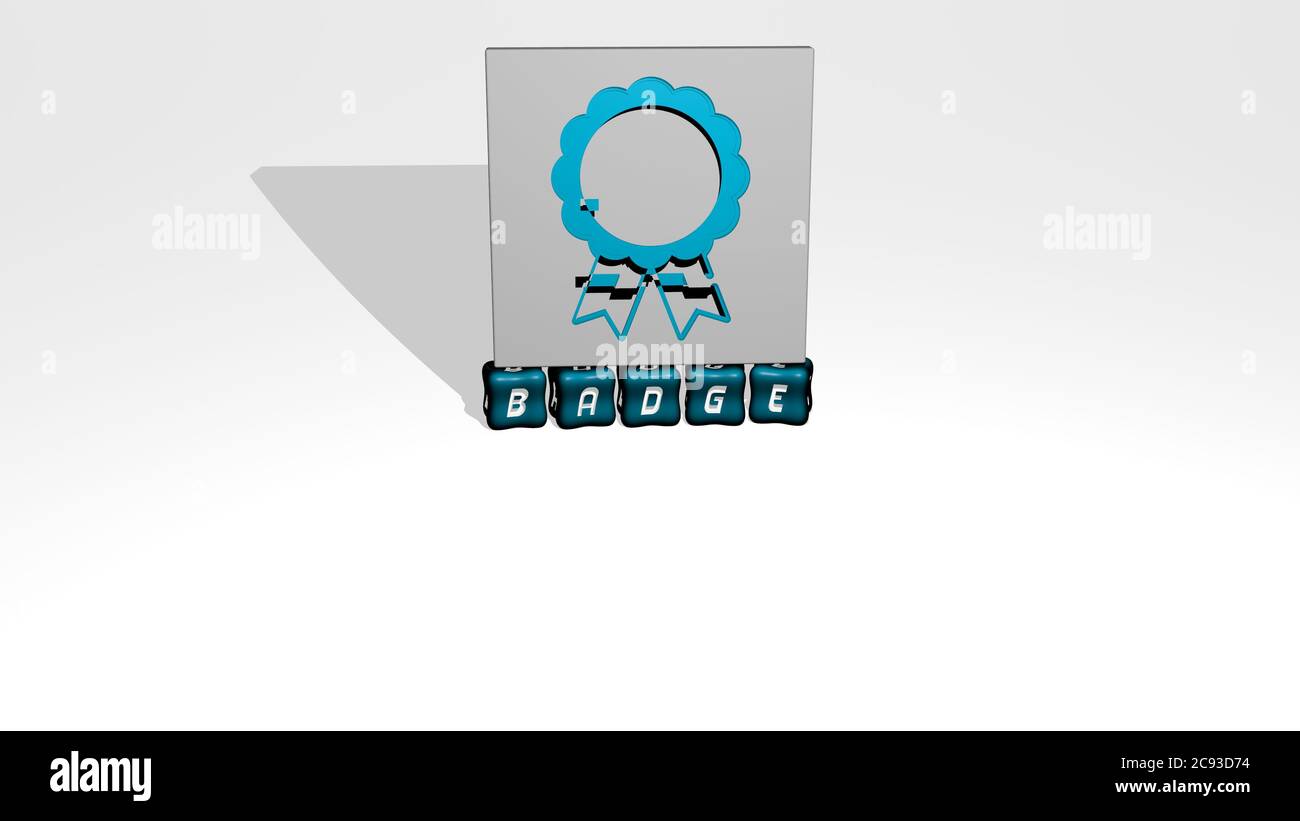 3D representation of badge with icon on the wall and text arranged by ...