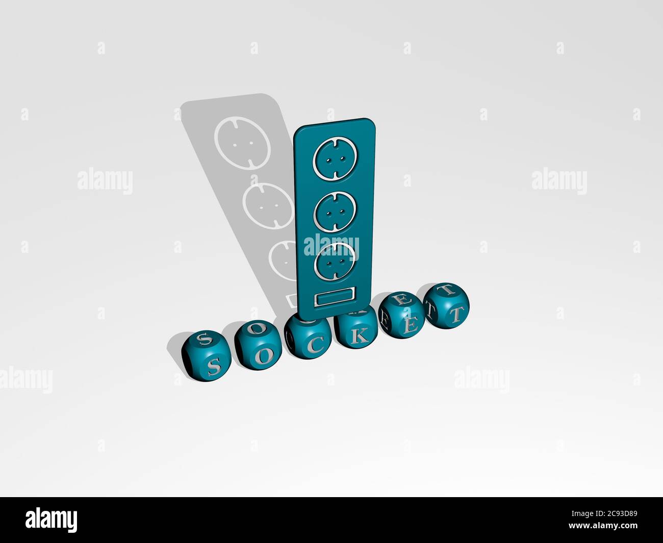 3D illustration of socket graphics and text made by metallic dice ...