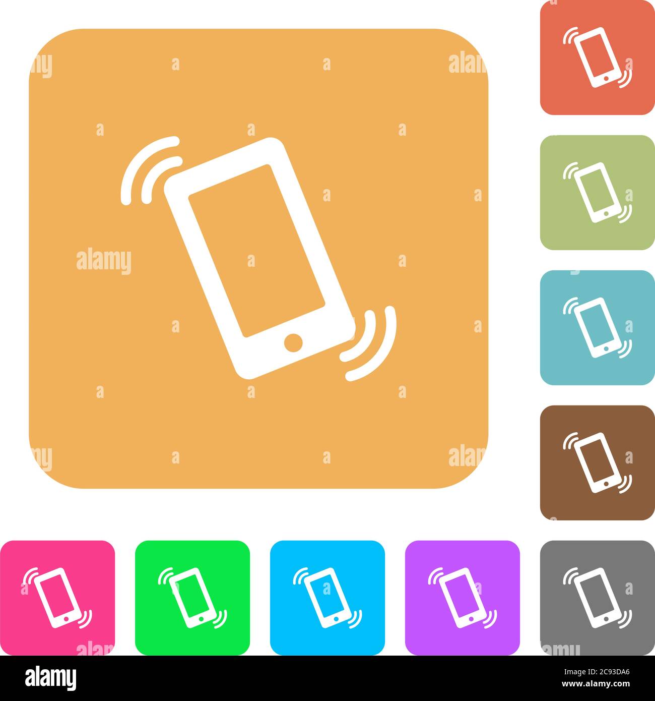 Ringing phone flat icons on rounded square vivid color backgrounds ...