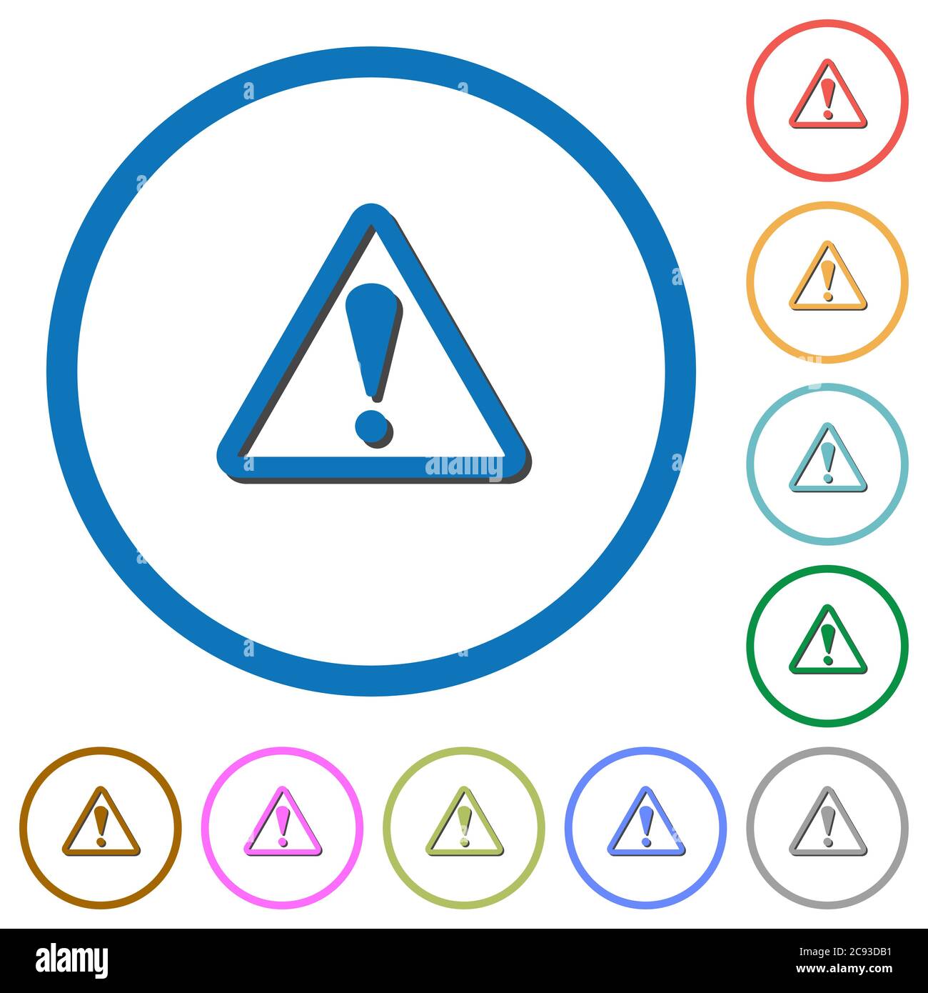 Triangle shaped warning sign flat color vector icons with shadows in ...