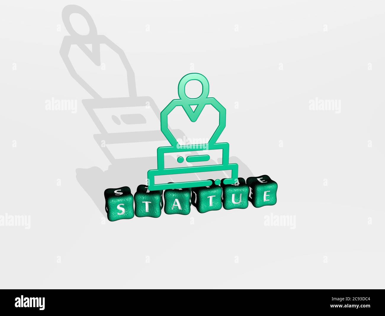 3D illustration of statue graphics and text made by metallic dice ...
