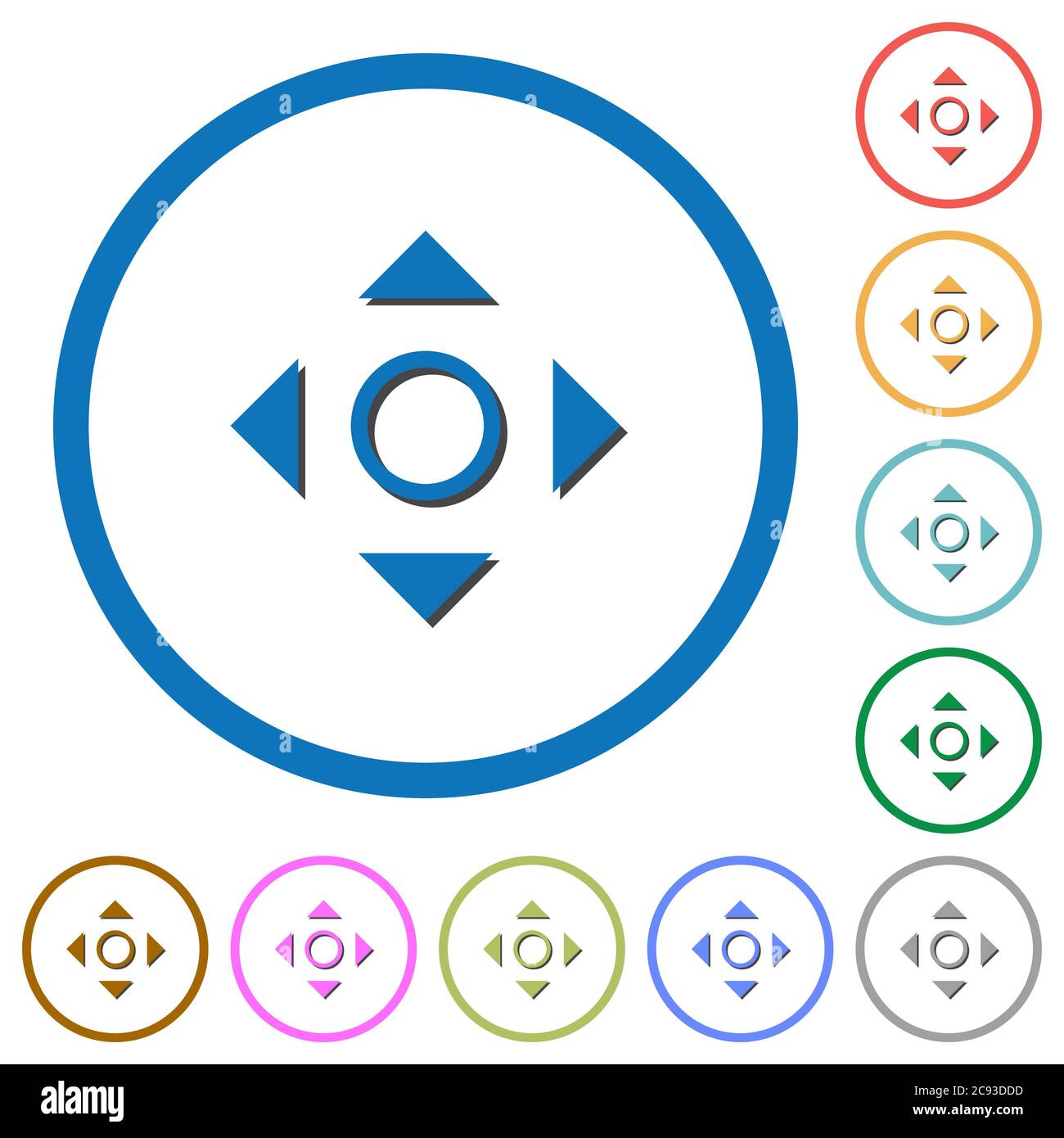 Scroll flat color vector icons with shadows in round outlines on white ...