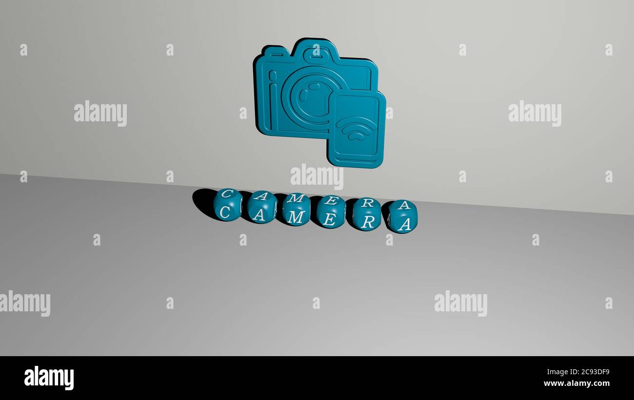 3D illustration of CAMERA graphics and text made by metallic dice ...
