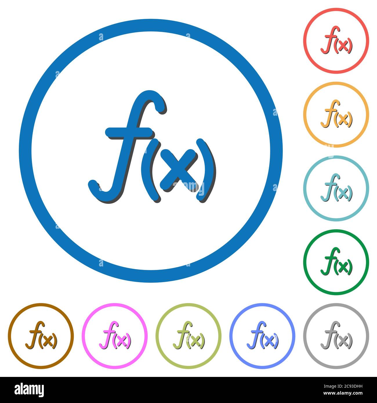 Function flat color vector icons with shadows in round outlines on ...