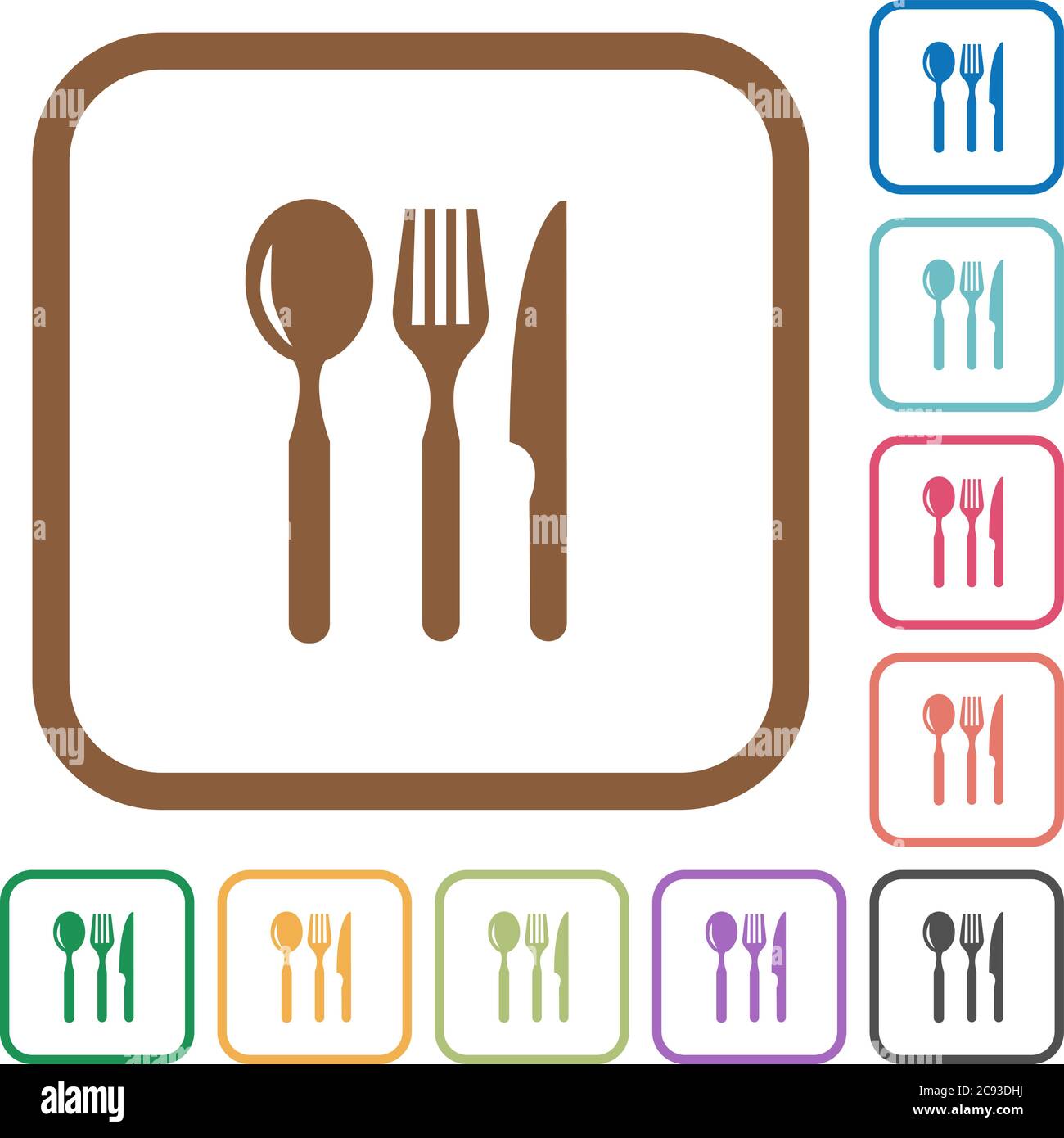 Restaurant simple icons in color rounded square frames on white ...