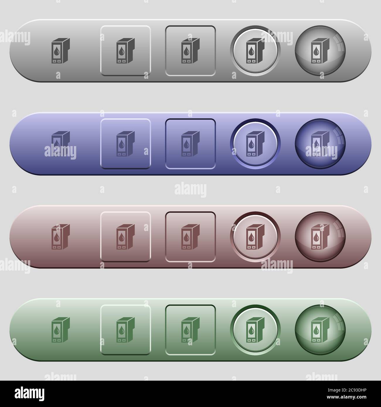 Ink cartridge icons on rounded horizontal menu bars in different colors and button styles Stock ...