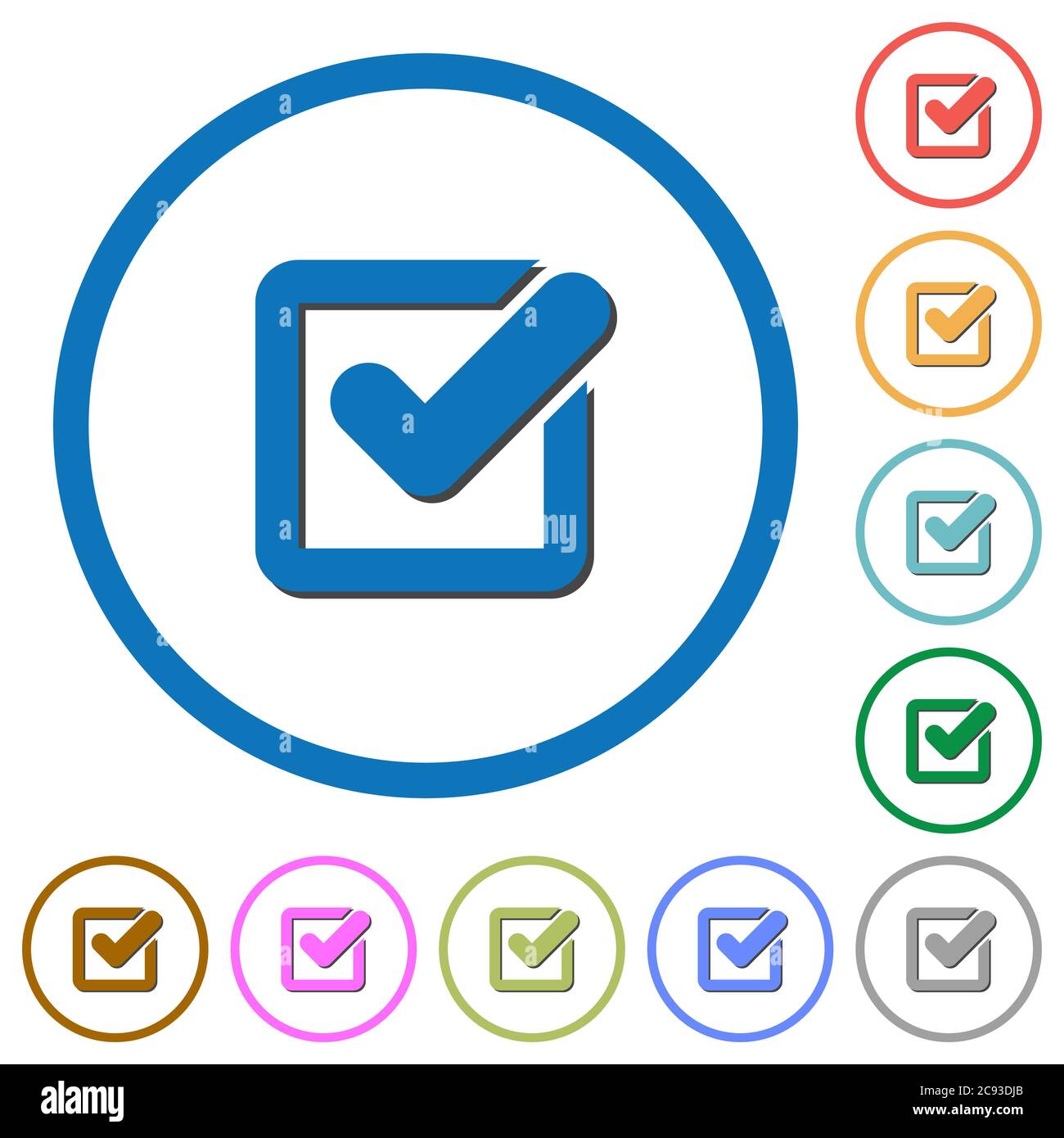 Checkbox flat color vector icons with shadows in round outlines on ...