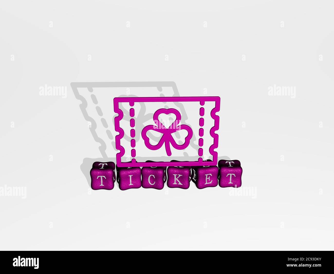 3D illustration of TICKET graphics and text made by metallic dice ...