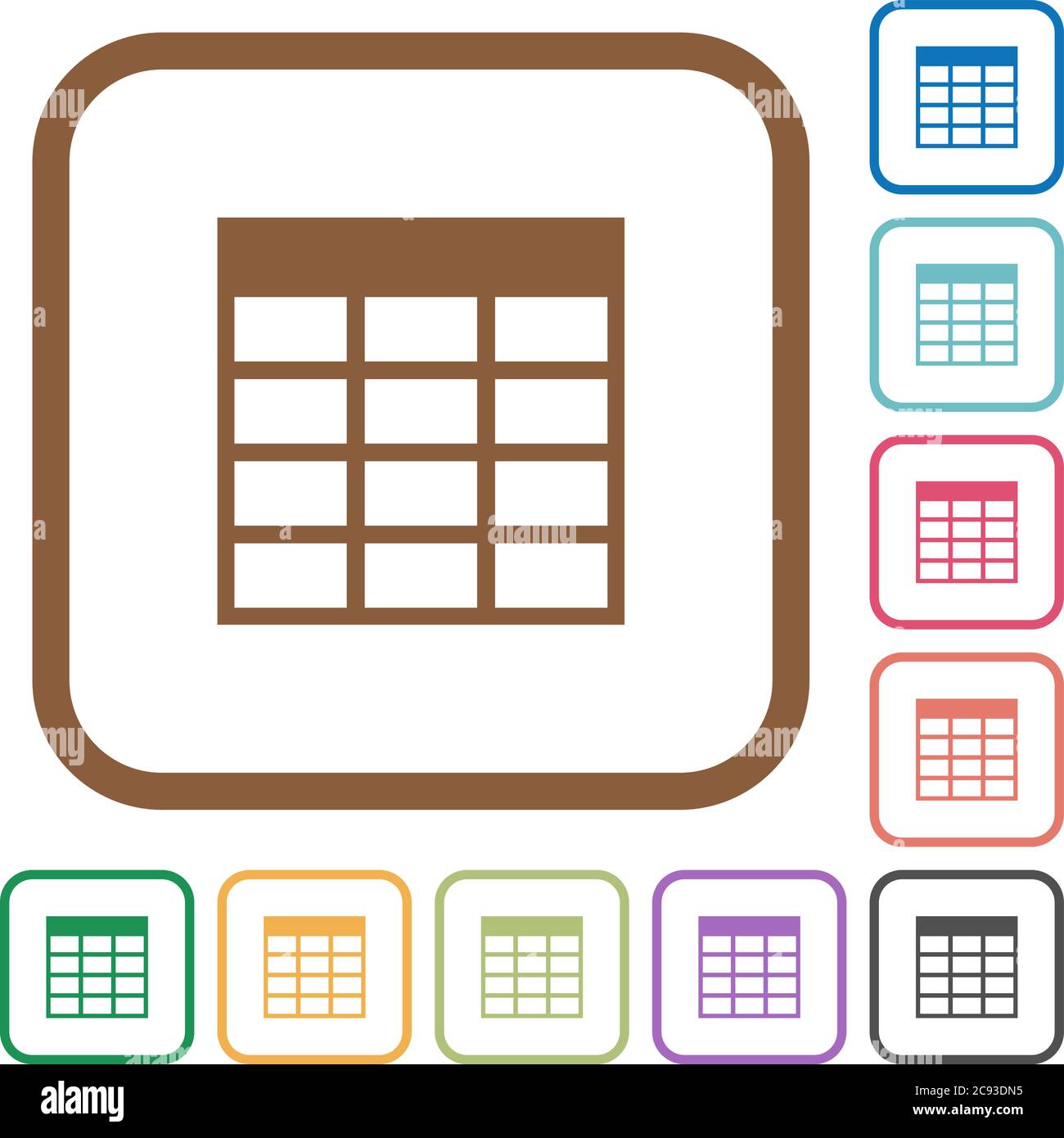 Spreadsheet table simple icons in color rounded square frames on white ...