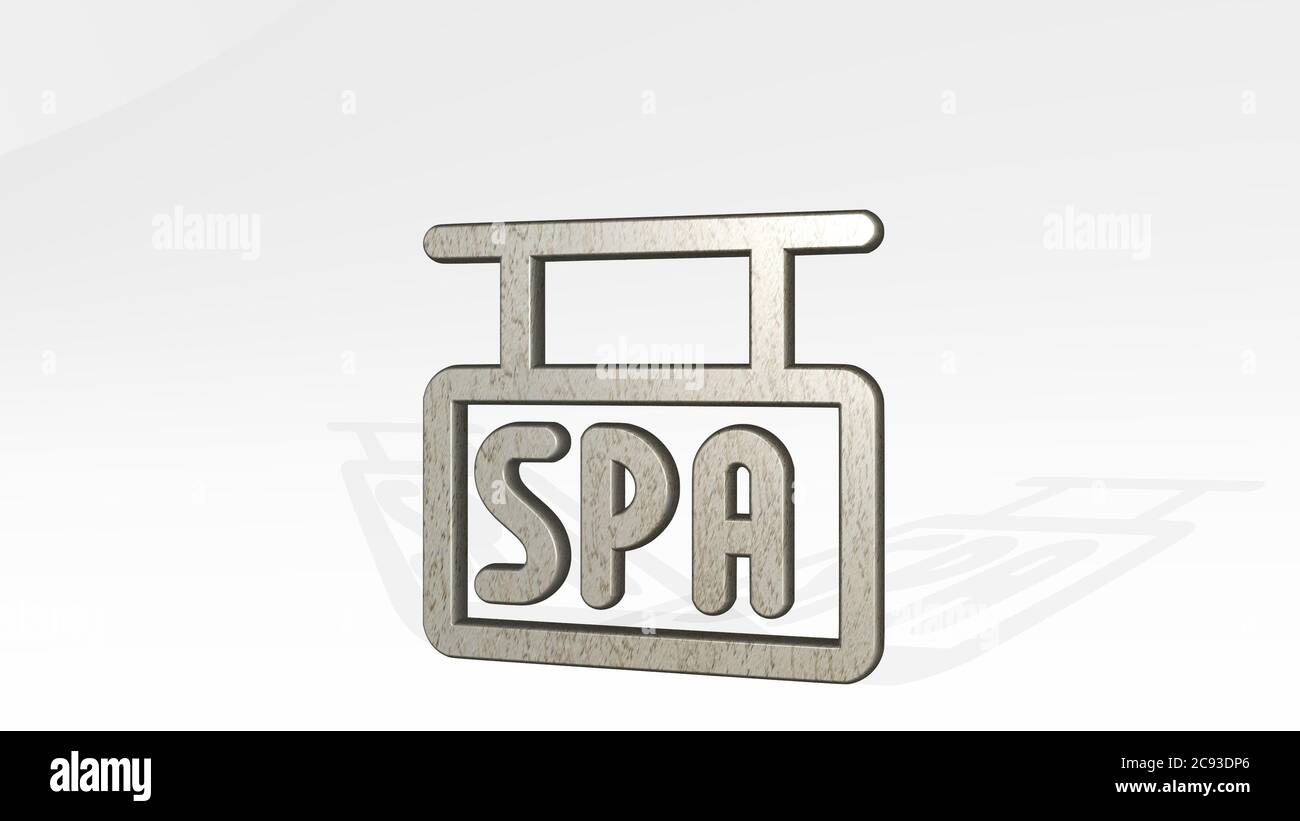 spa sign casting shadow with two lights. 3D illustration of metallic ...