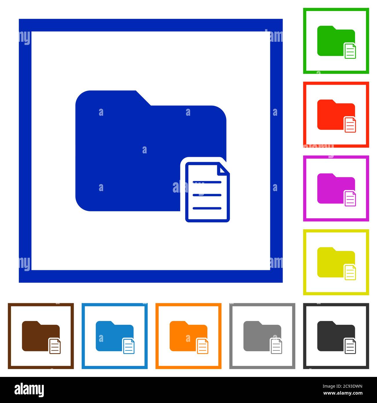 Folder properties flat color icons in square frames on white background ...
