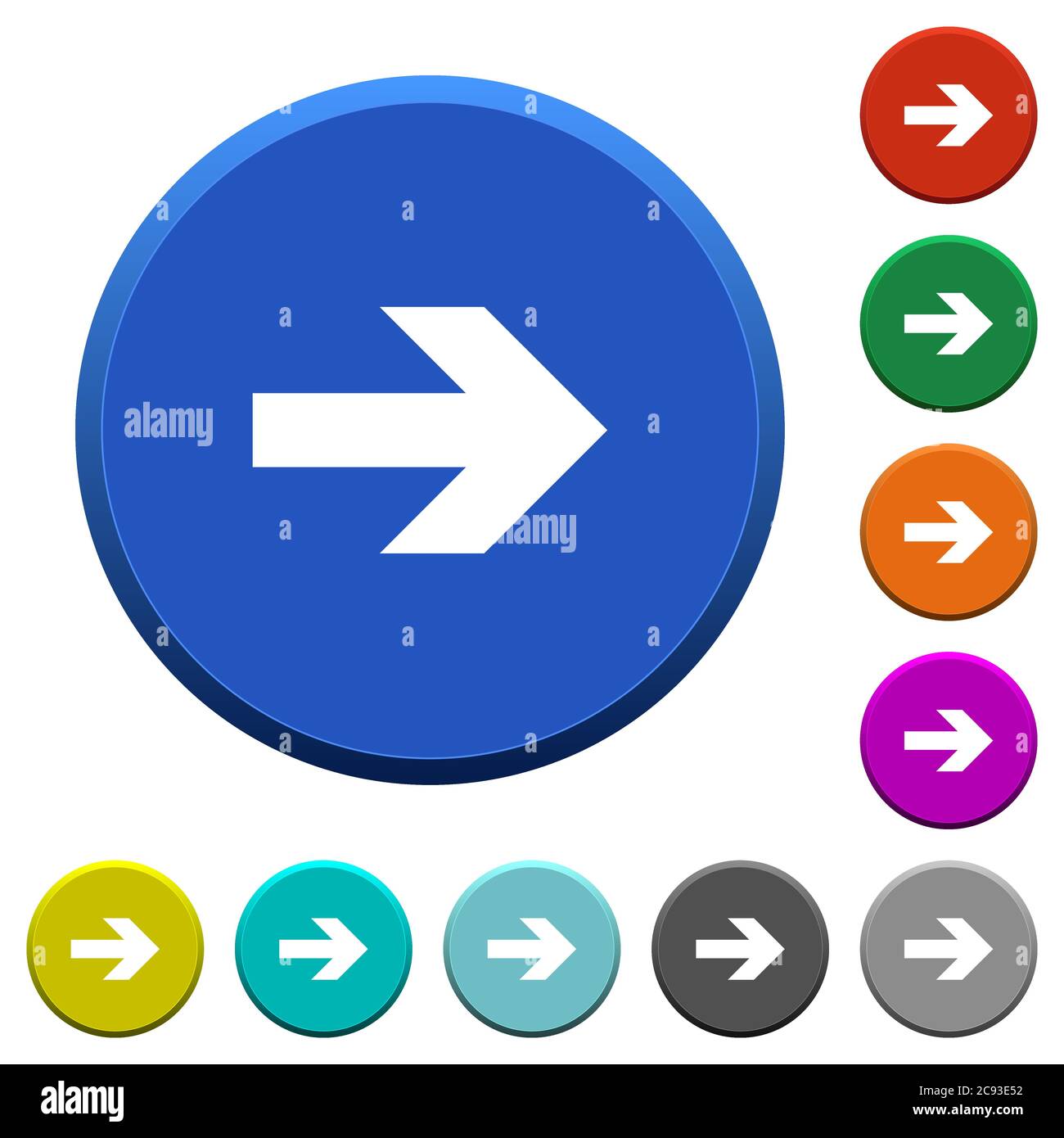 Right arrow round color beveled buttons with smooth surfaces and flat ...