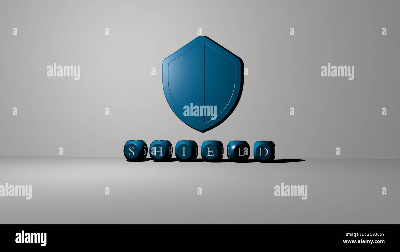 3D graphical image of shield vertically along with text built by ...