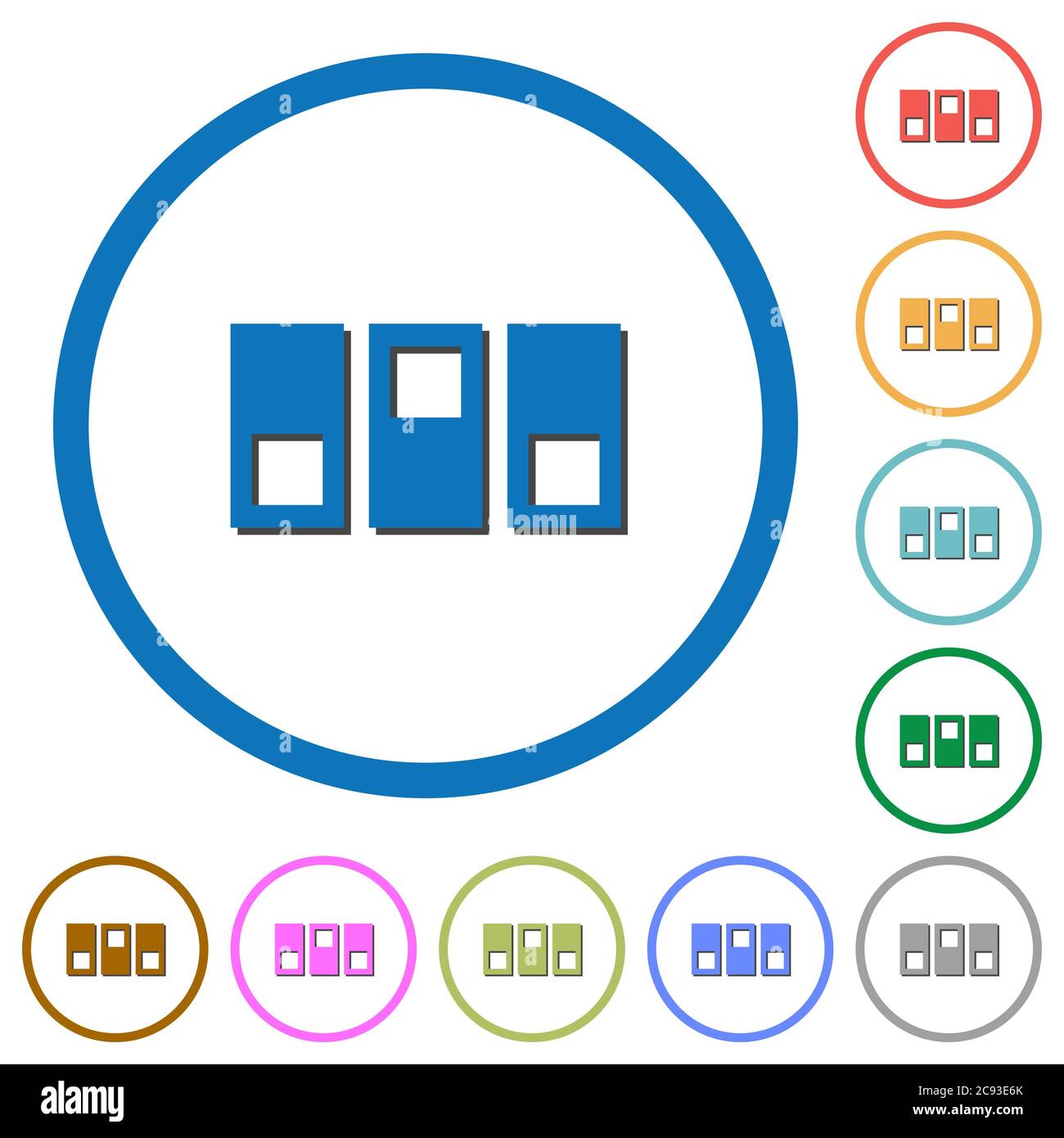 Switchboard flat color vector icons with shadows in round outlines on ...
