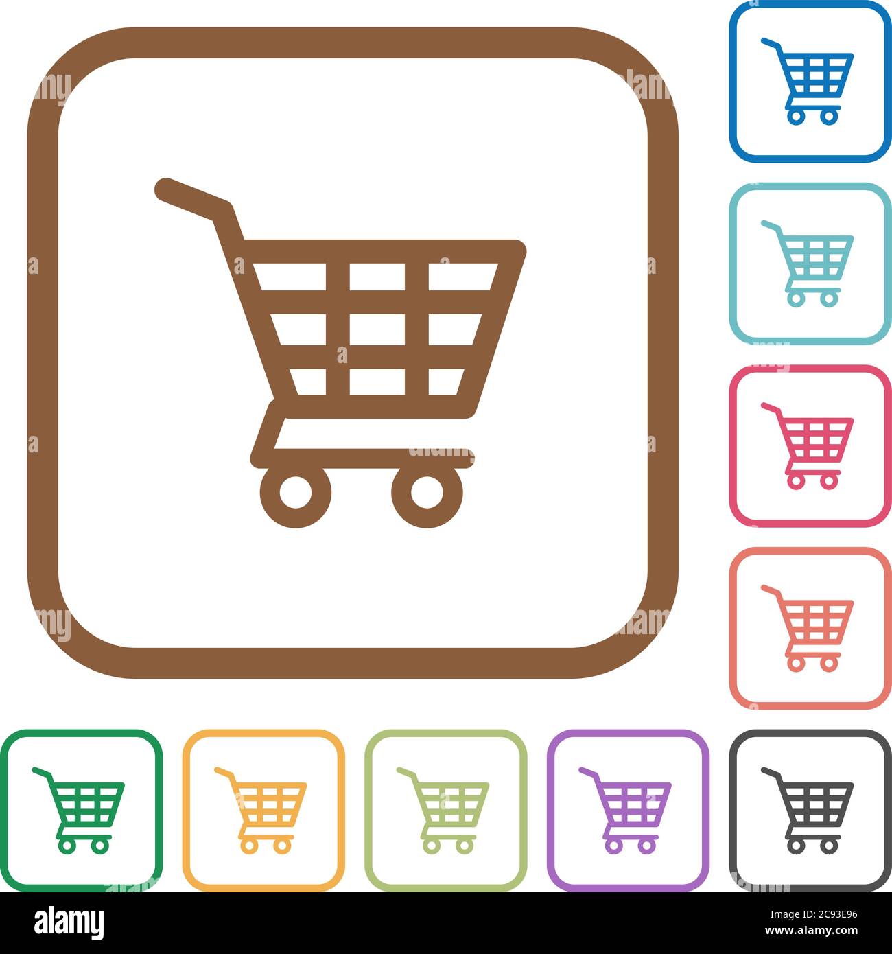 Shopping cart simple icons in color rounded square frames on white ...