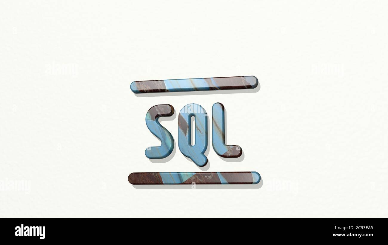 sql made by 3D illustration of a shiny metallic sculpture on a wall ...