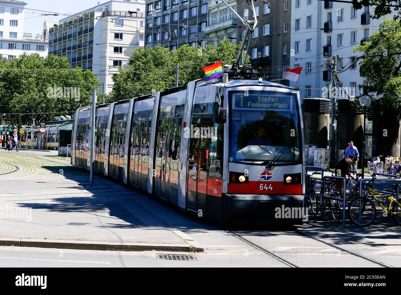 Vienna, Austria - may 28 - 2017 - electric public tram in downtown ...