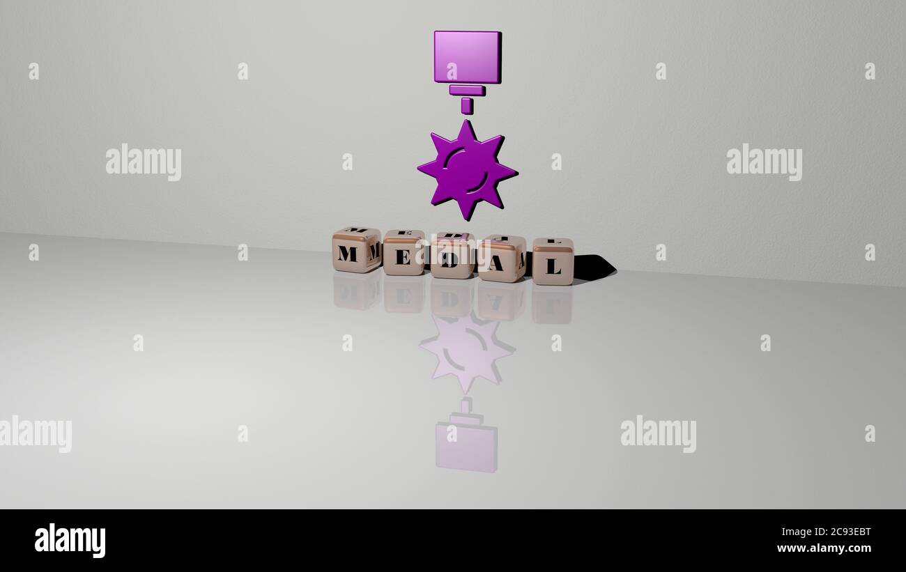 3D illustration of medal graphics and text made by metallic dice ...