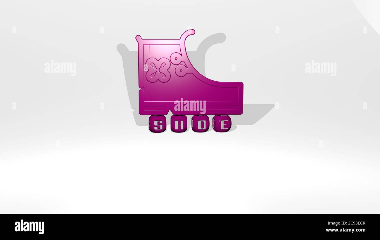 3D illustration of shoe graphics and text made by metallic dice letters ...