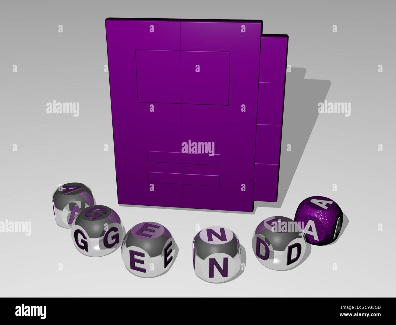 3D representation of AGENDA with icon on the wall and text arranged by ...