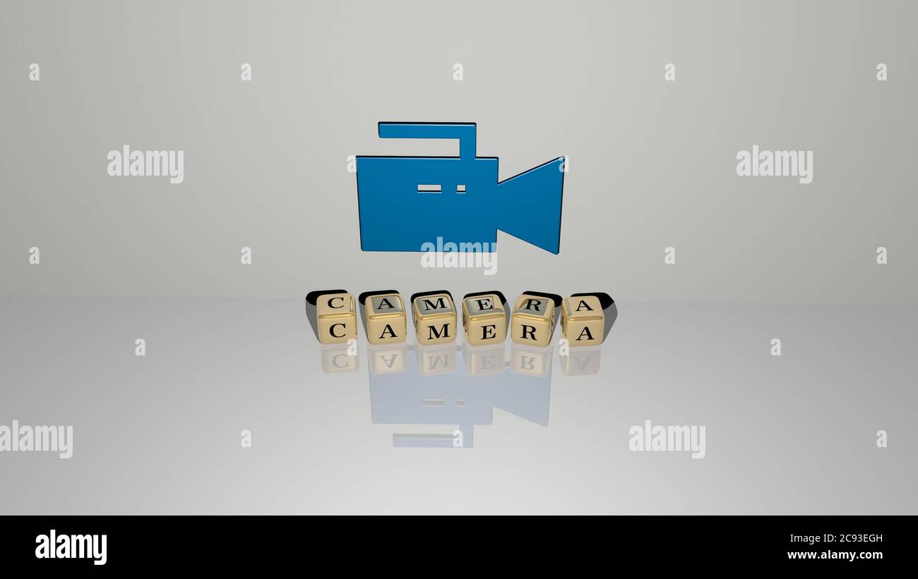 3D illustration of CAMERA graphics and text made by metallic dice ...
