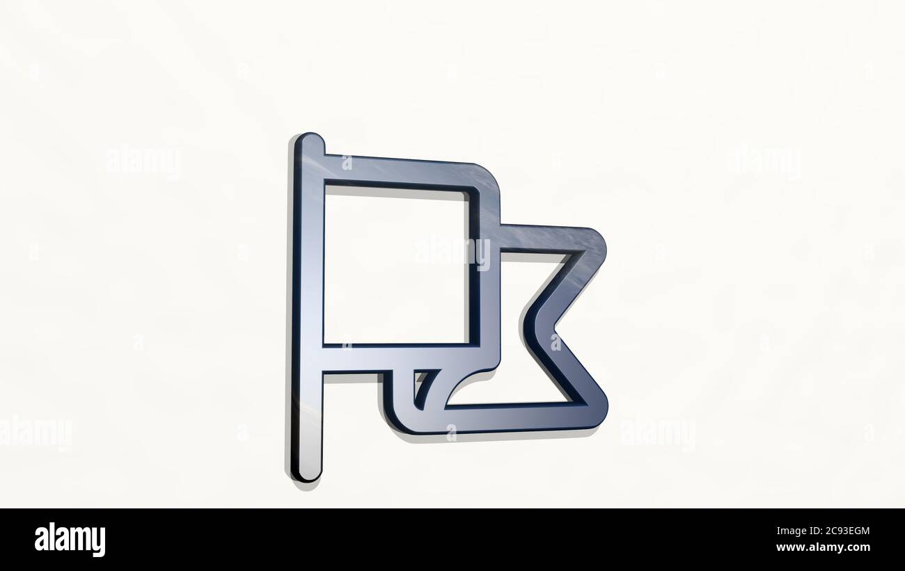 flag made by 3D illustration of a shiny metallic sculpture on a wall ...